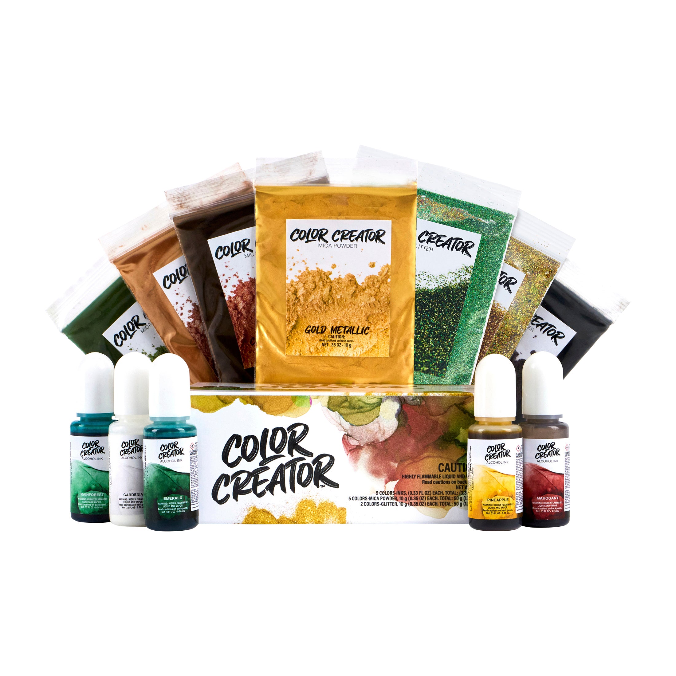 Color Creator Greenland 12 Pack Mica Powders Alcohol Inks & Glitters ...